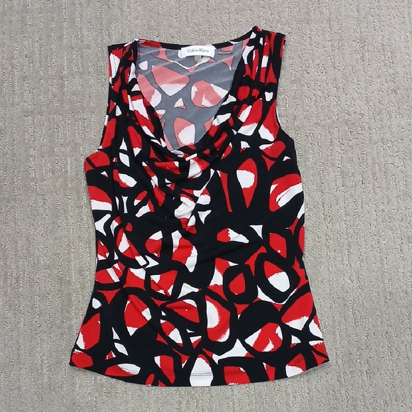 Calvin Klein | Tops | Calvin Klein Womens Red And Black Patterned Top ...